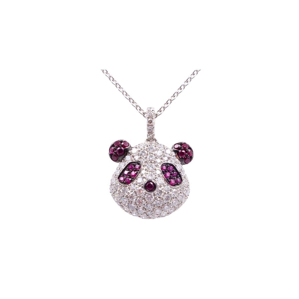 Diamond Ruby Panda Pendant Necklace RNUJD00224